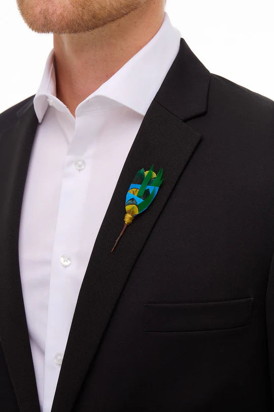 Cabbage Beach Lapel Pin - Peacock Feathers - SAMSON A Men's Emporium